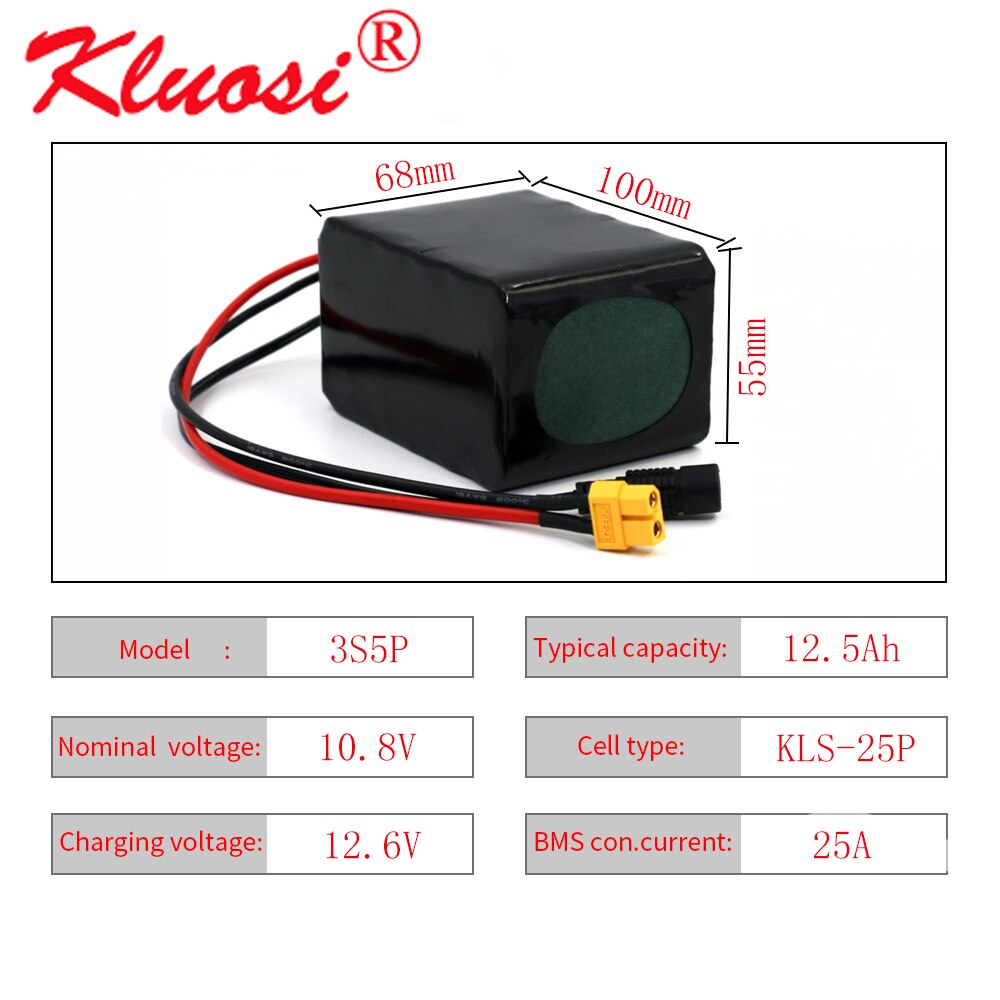 KLUOSI 12V 12.5Ah 12Ah 3S5P 12.6V Lithium Battery ... – Grandado