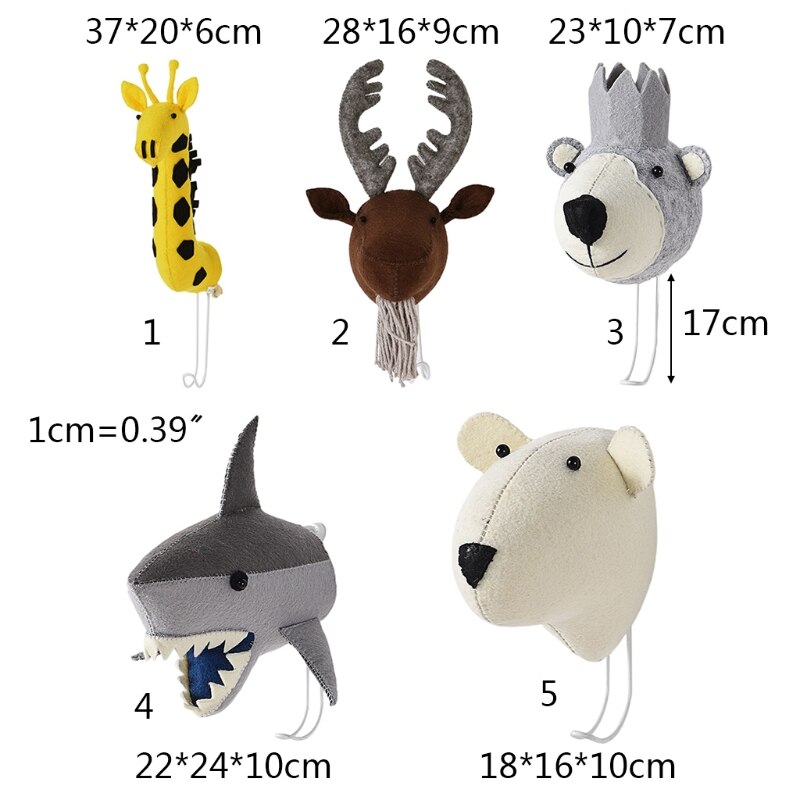 3D Cartoon Animal Head Decoration Wool Felt Giraff... – Grandado