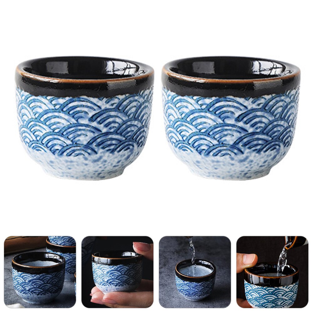 2 stk sea ripple sake cup holdbar keramikk kopp ja... – Vicedeal