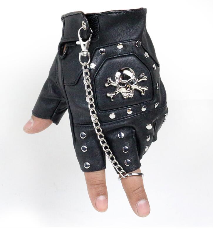 Skulls Rivet PU Leather Fingerless Gloves Men Wome... – Grandado