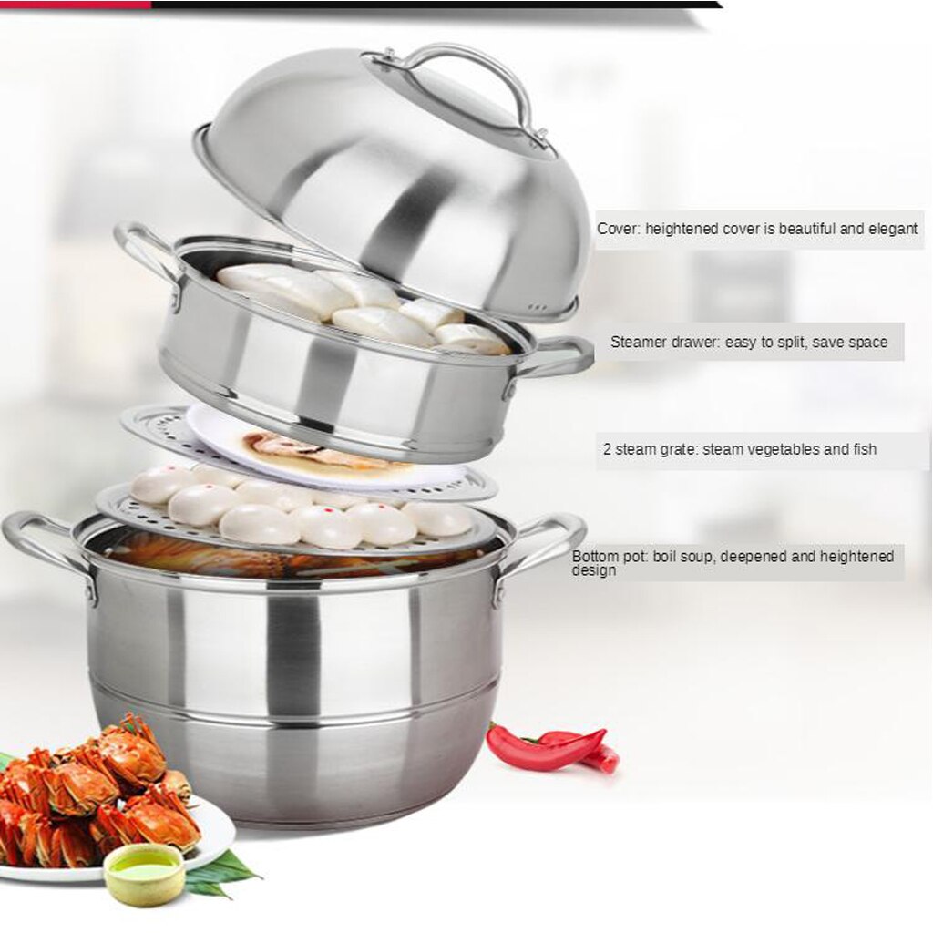 Premium 3 Tier Stainless Steel Steamer Set Steam P... – Grandado