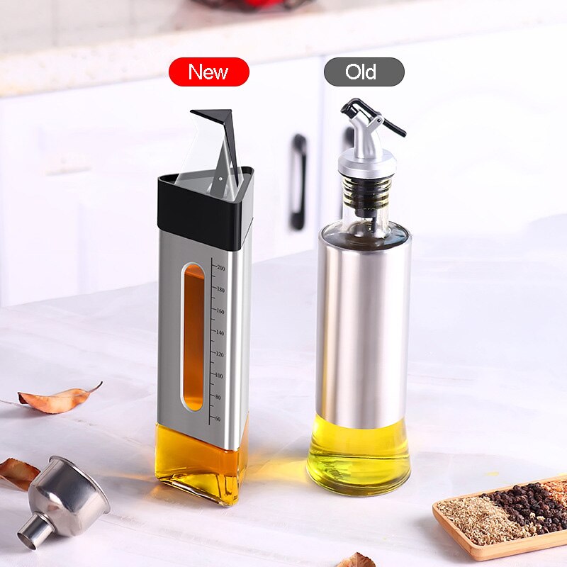 Kitchen Supplies Glass Oil Bottle Triangle Stainle... – Vicedeal