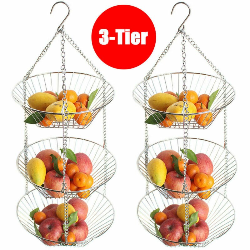 Newest 3 Tiers Wire Chain Hanging Basket Fruit Pla... – Vicedeal