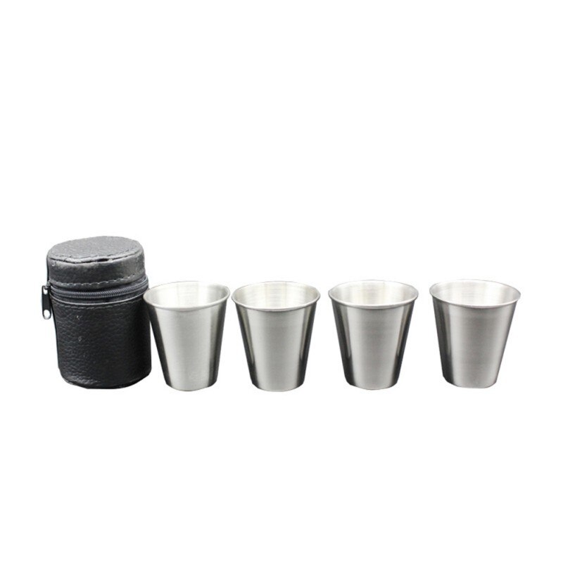 4 Stuks Rvs Shot Cups Drinken Met Zwart Lederen Dr... – Vicedeal
