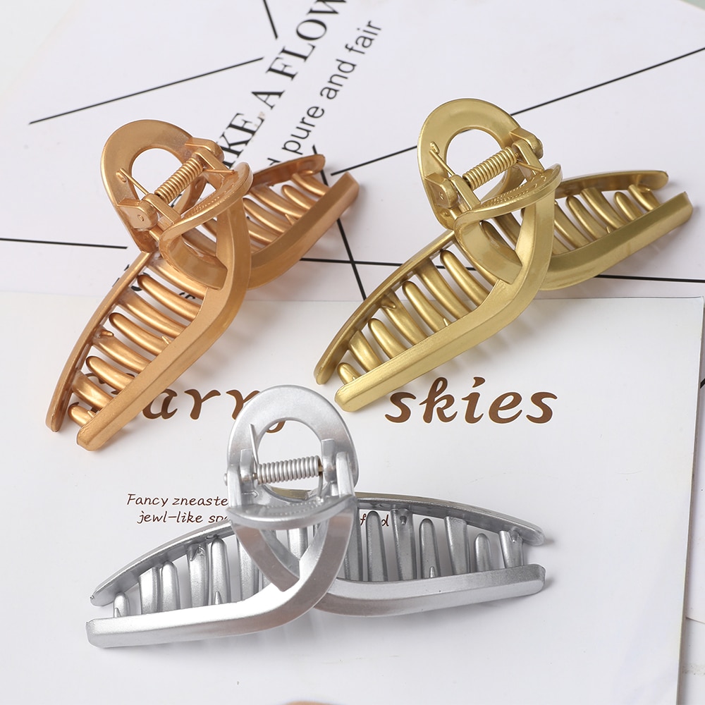 Women Gold Hollow Geometric Metal Hair Claw Vintag... – Grandado