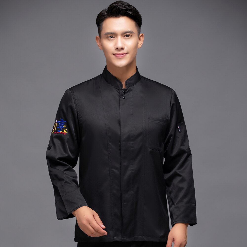 chef solid color embroidery text cooking uniform r... – Vicedeal