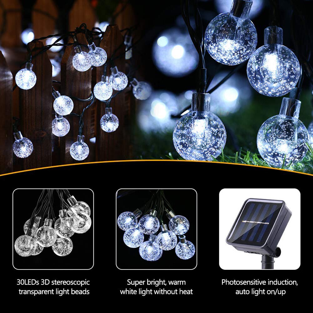100 Leds Crystal Ball 10M Solar Lamp Power Led Str... – Grandado