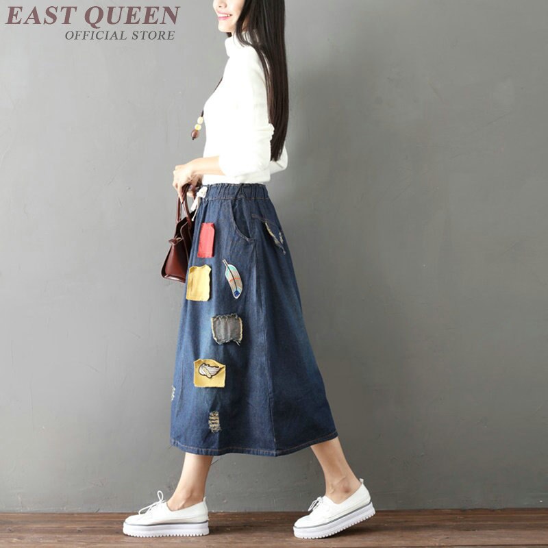 Chinese Stijl Denim Rok Applicaties Retro Vrouwen ... – Grandado