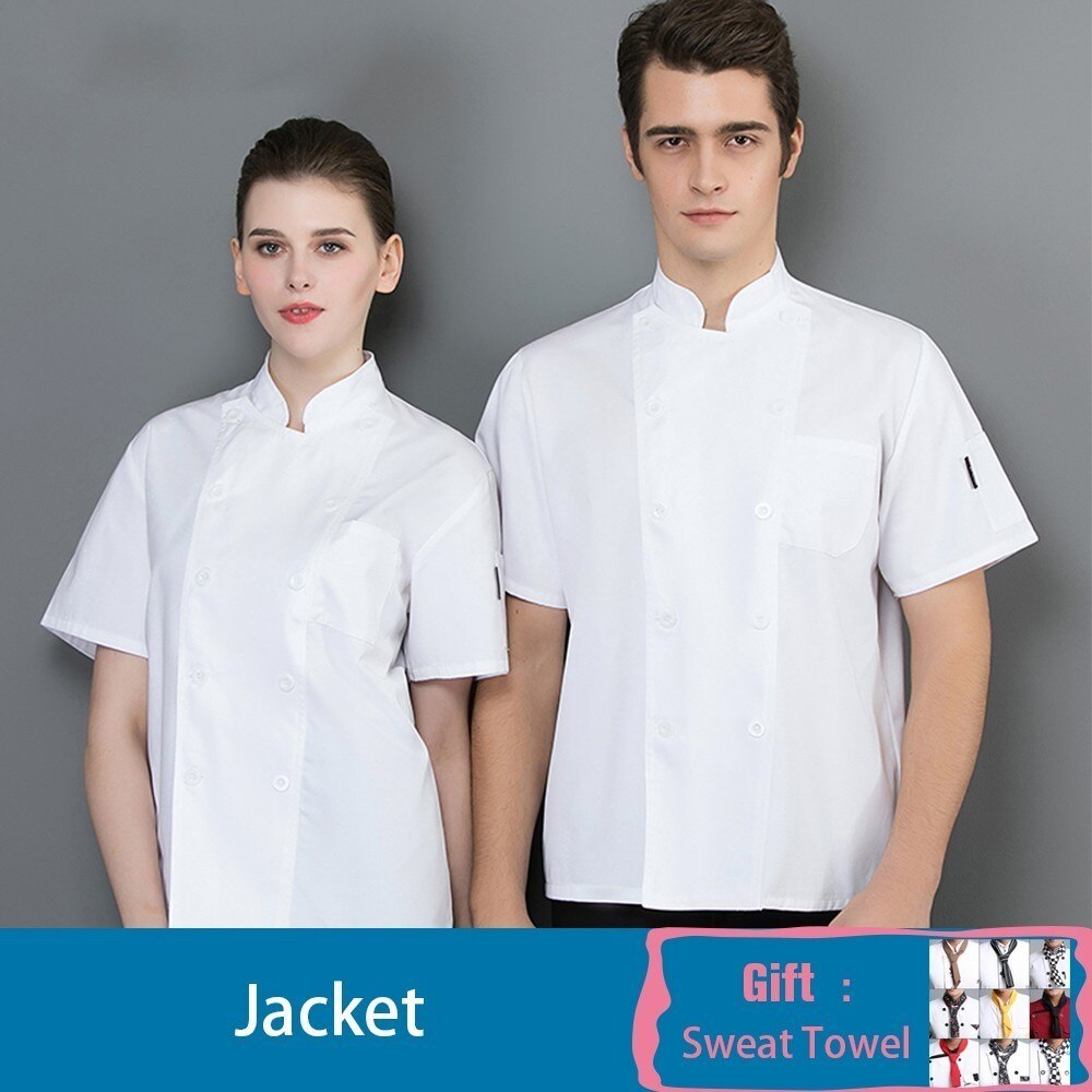 White Short Sleeve Kitchen Cooking Jacket Summer F... – Grandado