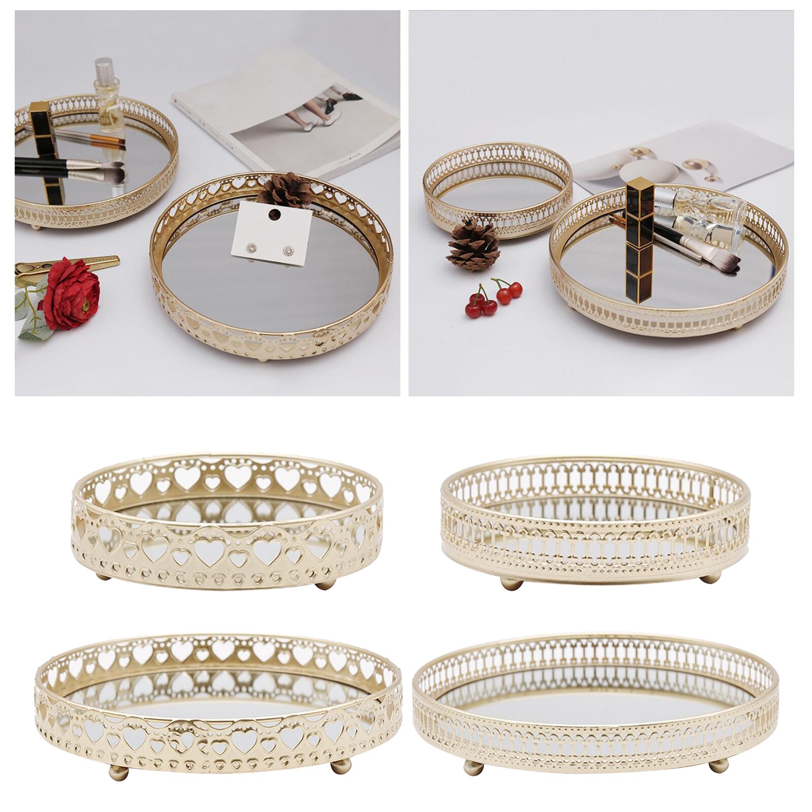 Round Golden Mirror Candle Tray Plate Wedding Tabl... – Vicedeal