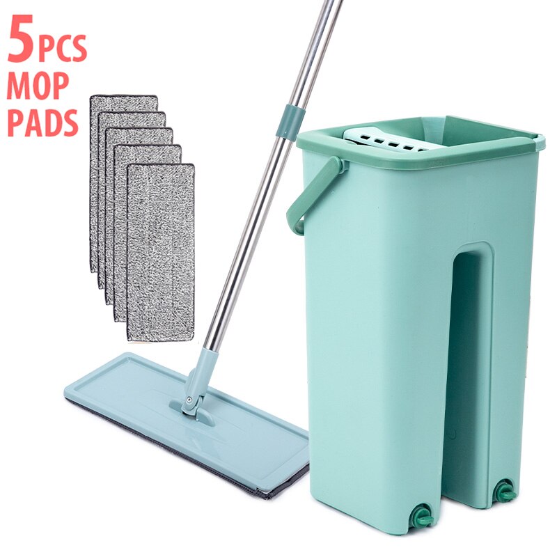 Flat Mop Bucket Hand Free Wringing Floor Cleaning ... – Grandado