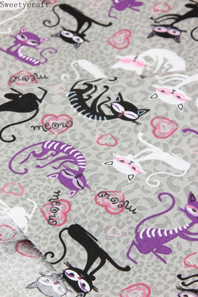 140x50cm Plain Cotton Fabric Cartoon Cat Printed C... – Grandado