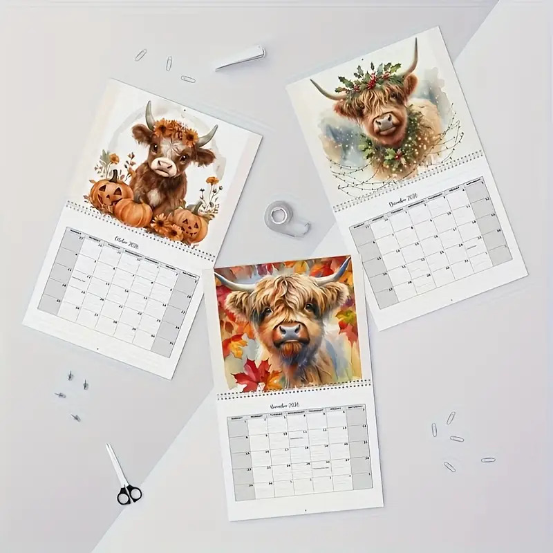2026Highland Cow Wall Calendar - Scottish Cow Dail... – Vicedeal