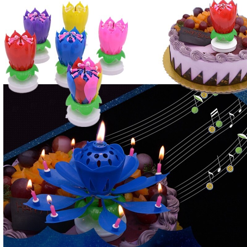 Candle Lotus Flower Rotating Happy Birthday Musica... – Grandado