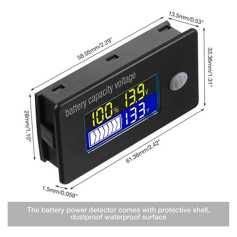 Battery Capacity Voltage Meter with Temperature Sensor 12V 72V Lead ...