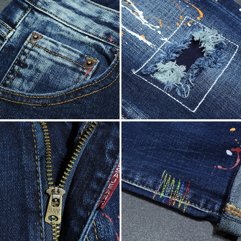 Nieuw Jeans Geschilderd Gescheurd Denim Punk Broek... – Grandado