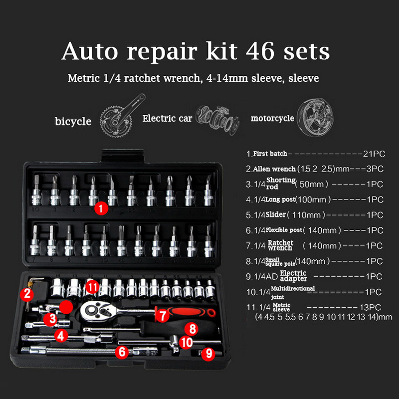 46Pcs Wrench Batch Head Hand Tool Set Ratchet Carb... – Grandado