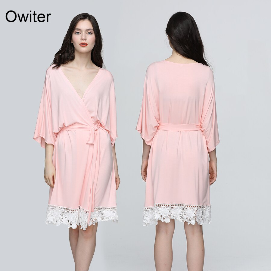 Women Solid Bride Modal Robe Kimono w/ Lace Trim W... – Grandado