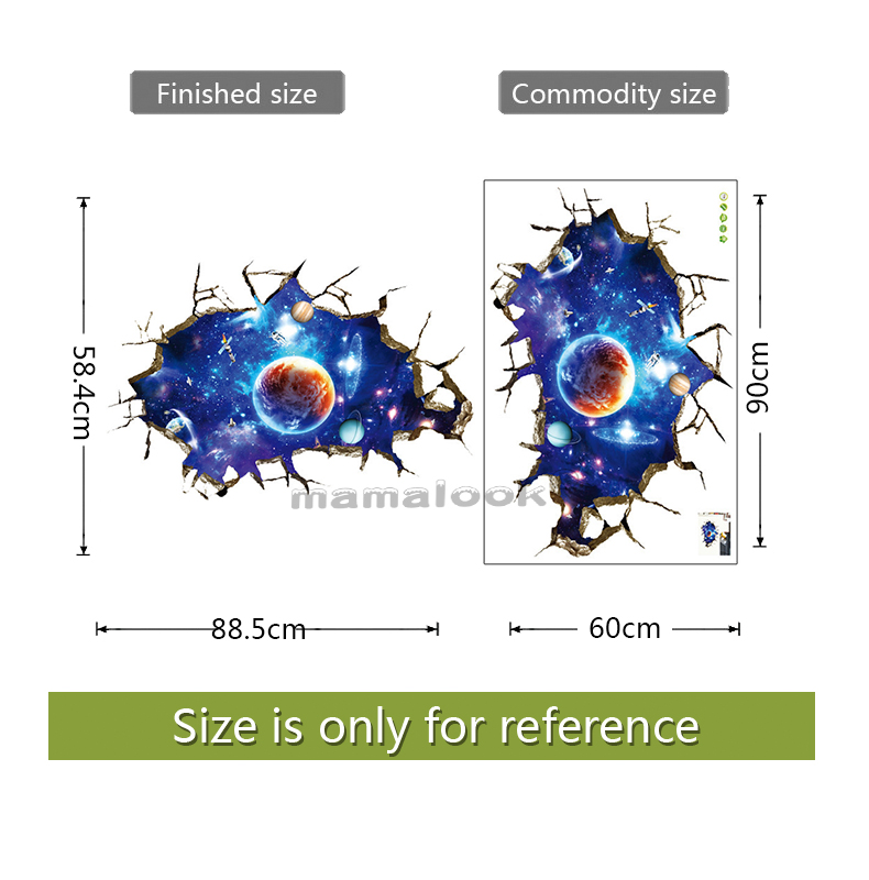 3D Cosmic space planet Broken Wall Stickers for ki... – Grandado