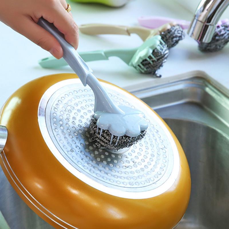 Wire Ball Brush With Long Handle Pan Cleaning Brus... – Grandado