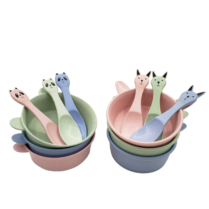 2pcs/set Baby Feeding Food Tableware Wheat Cartoon... – Grandado