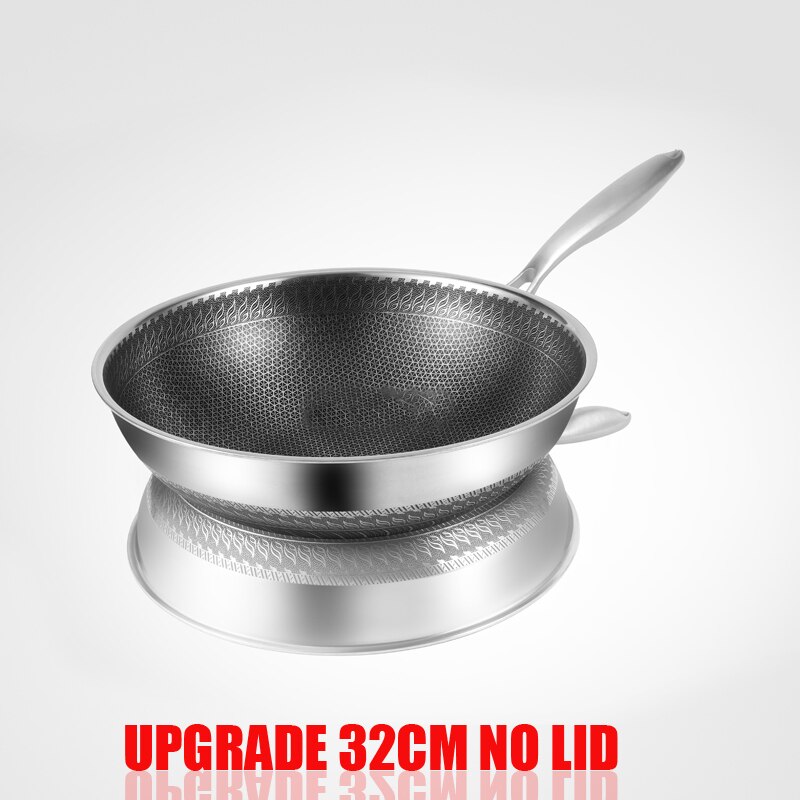 32cm/34cm Nonstick Wok 304 Full Stainless Steel Wo... – Grandado