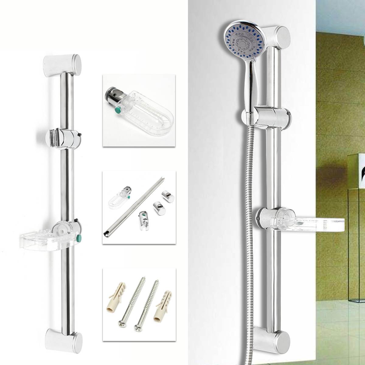 Polished Chrome Shower Riser Rail Set Adjustable S... – Grandado