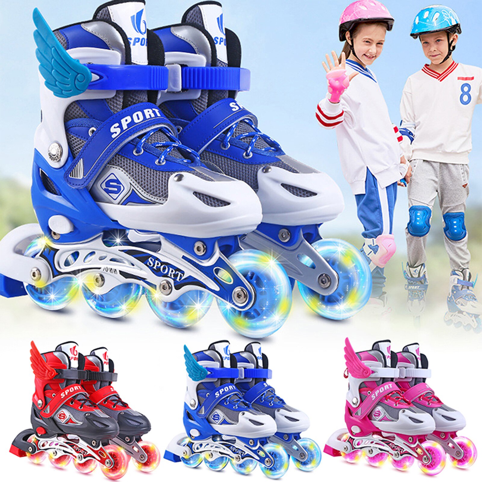 Roller Skates PVC Full Flash Safe Size Adjustable ... – Grandado