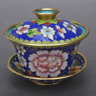 Beijing cloisonne blauwe kom drie stuk thee kom th... – Grandado