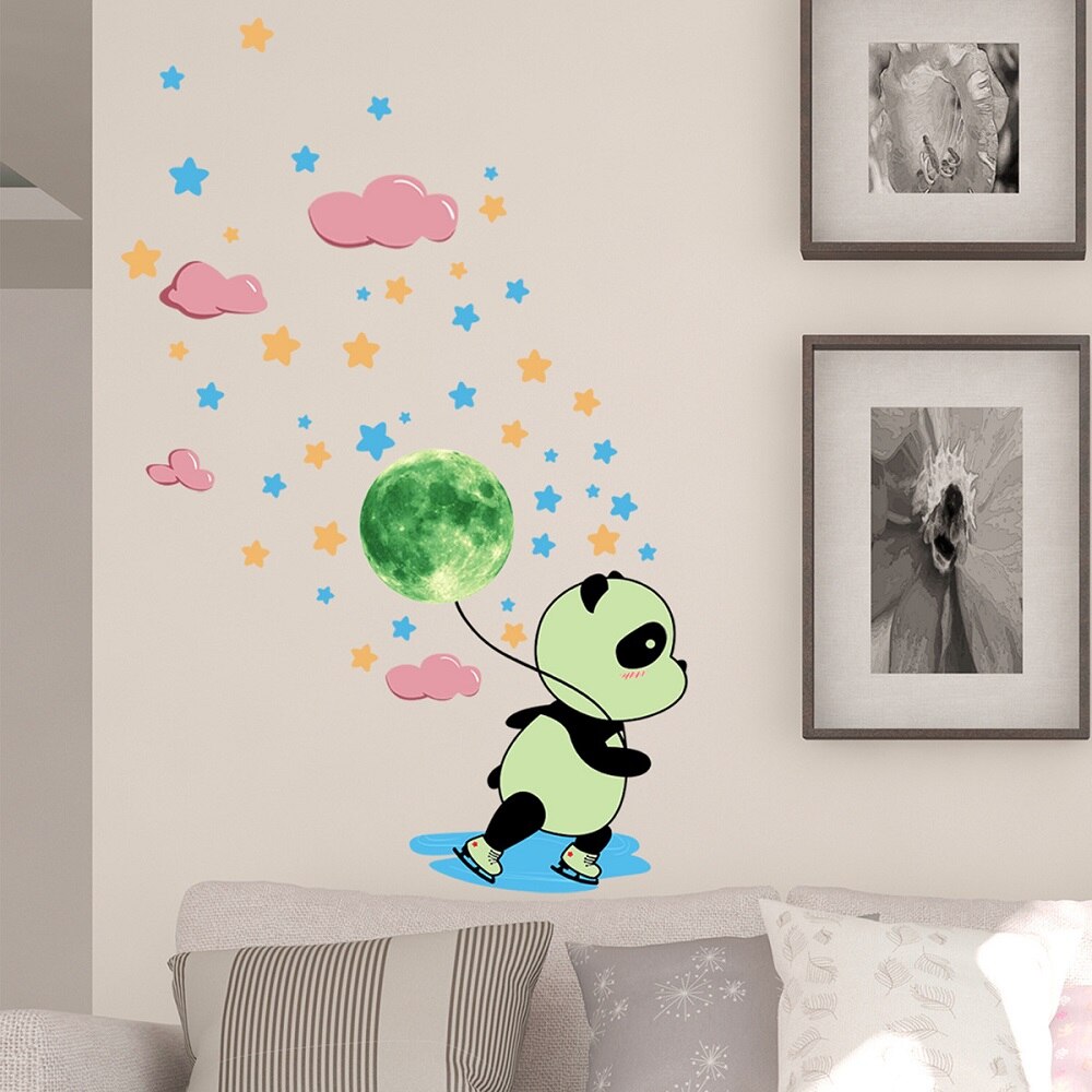 Cartoon Wolken Panda Lichtgevende Muurstickers Voo... – Vicedeal
