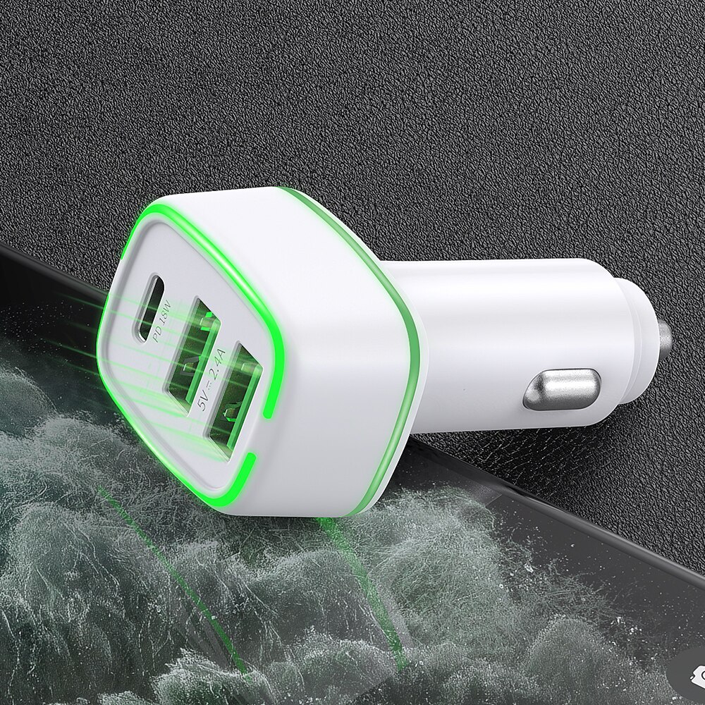 Autolader 18W Usb-poort + 18W Pd Usbc Poort Led Li... – Grandado