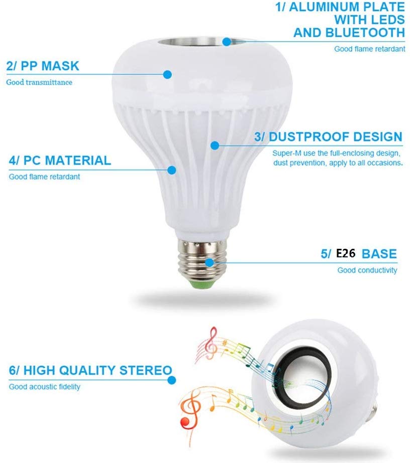 Smart E27 RGB Bluetooth Speaker LED Lamp Licht 12W... – Grandado Smart E27 RGB Bluetooth Speaker LED Lamp Licht 12W... – Grandado