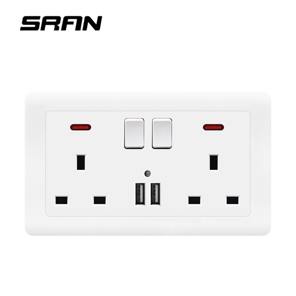 SRAN UK standard 13A wall power USB socket with li... – Vicedeal
