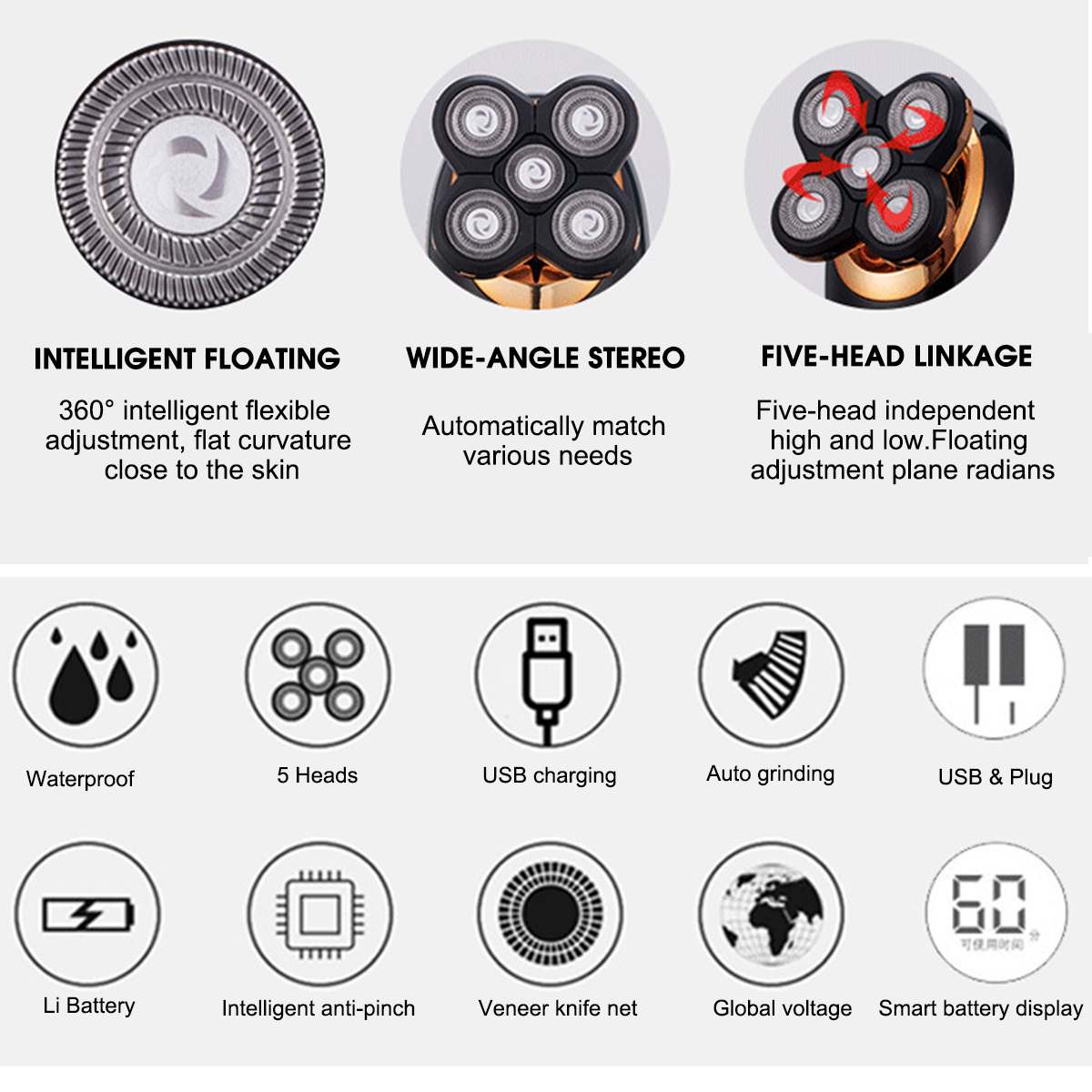 5 In 1 4D Rechargeable Bald Head Electric Shaver W... – Grandado