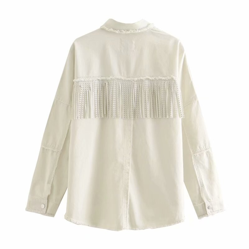 Summer pure cotton plus size Rivet Tassel Jacket z... – Grandado