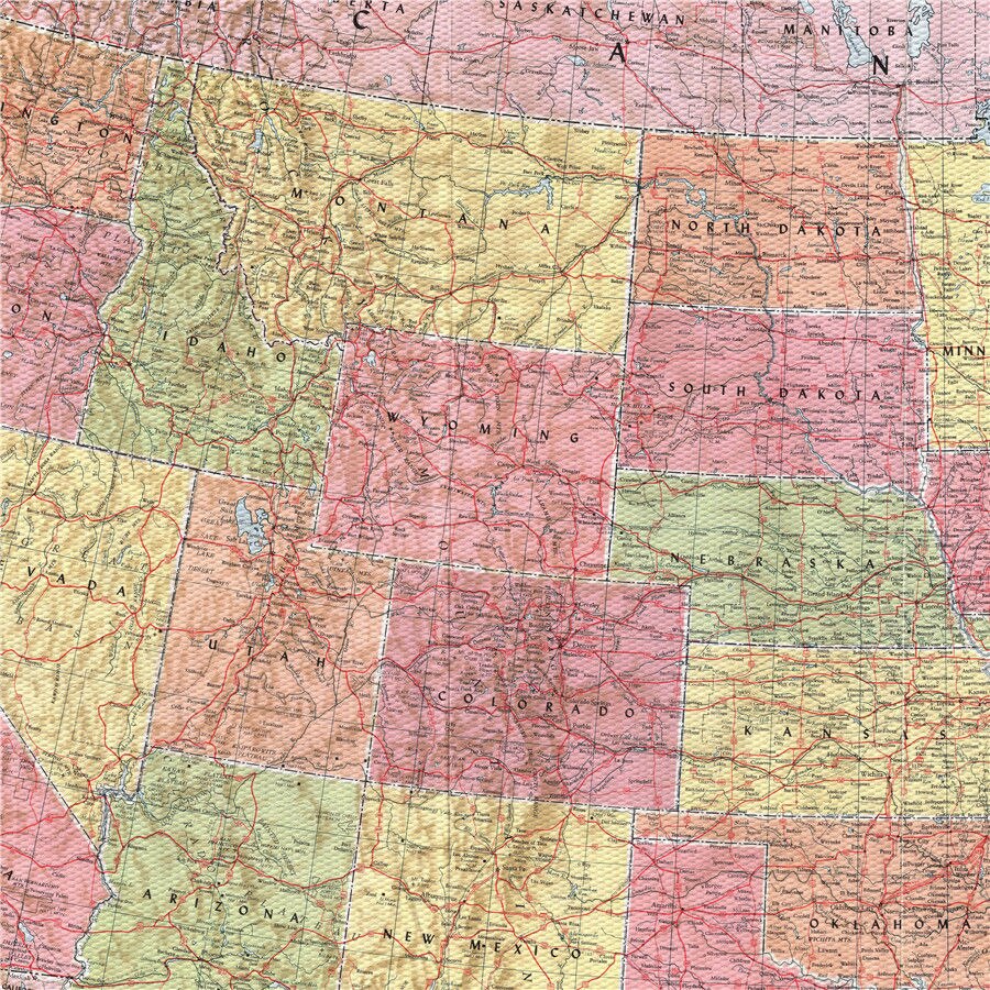 USA Map Physical Colorful Poster Print Canvas Wall... – Grandado