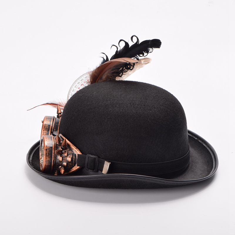 Black Steampunk Hat Gothic Fedora Women Party Bill... – Vicedeal