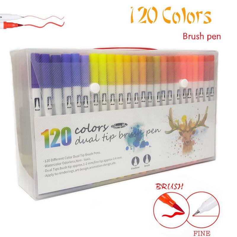 120 Color Fine Liner Dual Tip Brush Pens Set Drawi... – Vicedeal