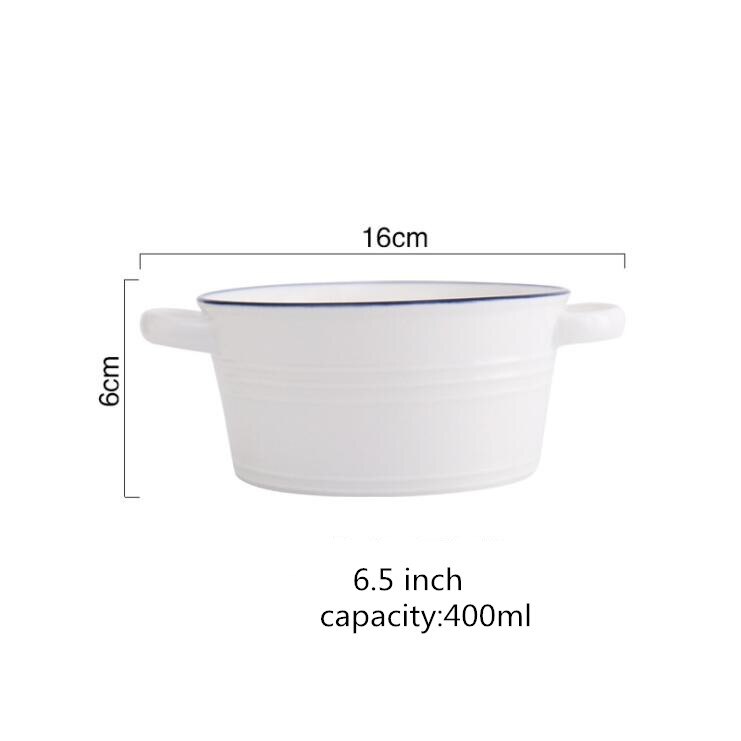 Blue Line White Ceramic Soup Bowl with Handle Nord... – Vicedeal