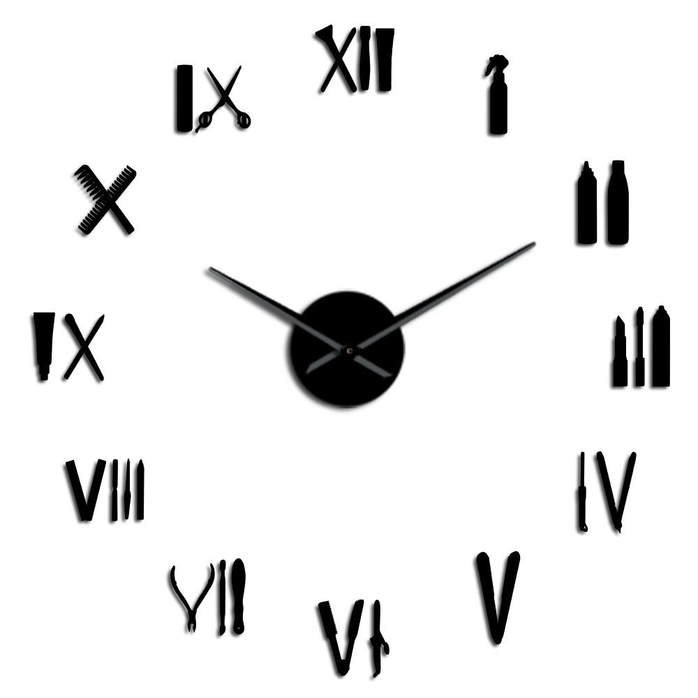 Barber Shop Tools DIY Wall Clock With Mirror Numbe... – Grandado