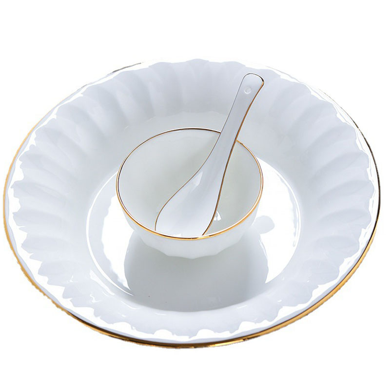 European Ceramic Plate Set Golden Stroke Restauran... – Grandado