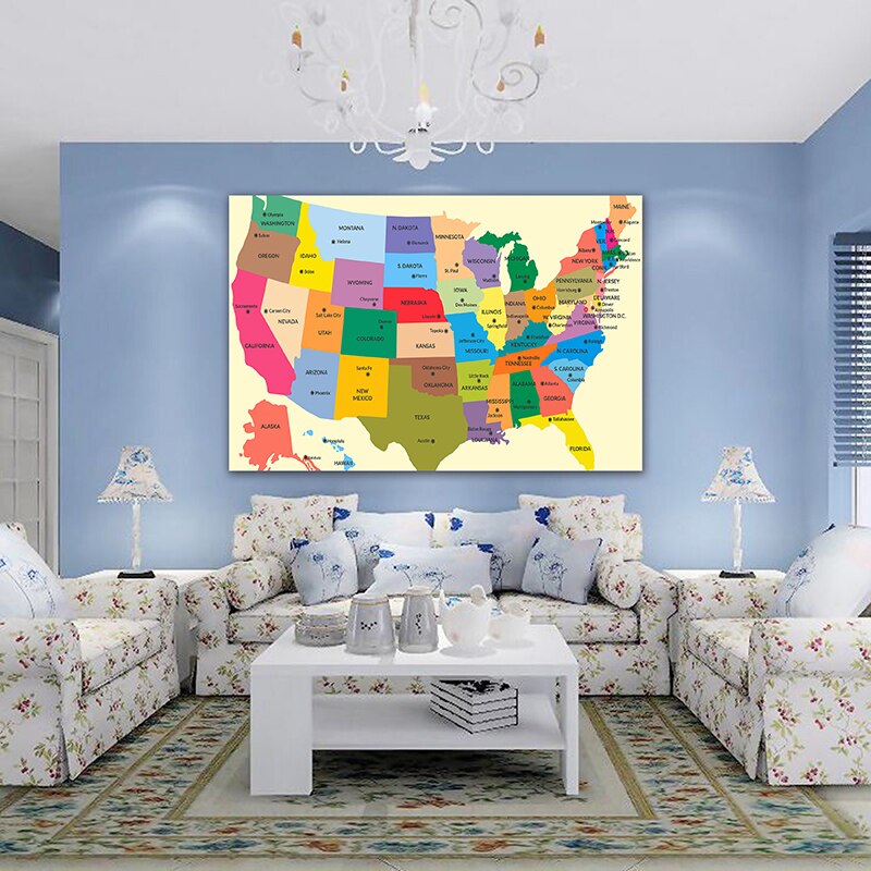 225*150cm The USA Map In English Non-woven Canvas ... – Grandado
