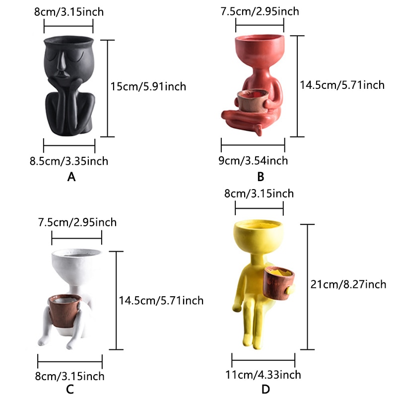 Character Portrait Flower Pot Resin Succulents Pla... – Grandado