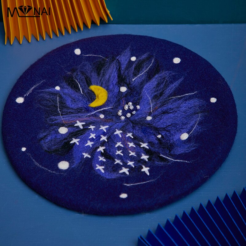 Hat Novelty Handmade Wool Felt Starry Night Beret ... – Grandado