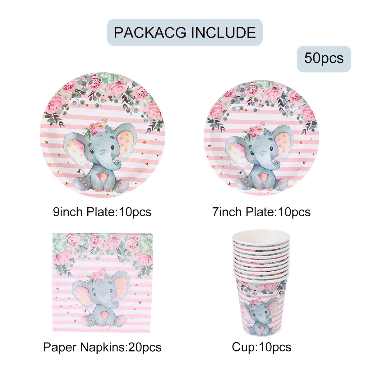 Pink Elephant Jungle Animal Theme Disposable Table... – Grandado