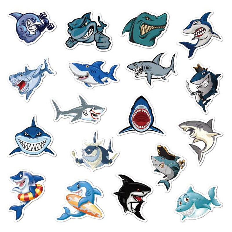 50Pcs Cute Animal Shark Stickers Laptop Skateboard... – Grandado