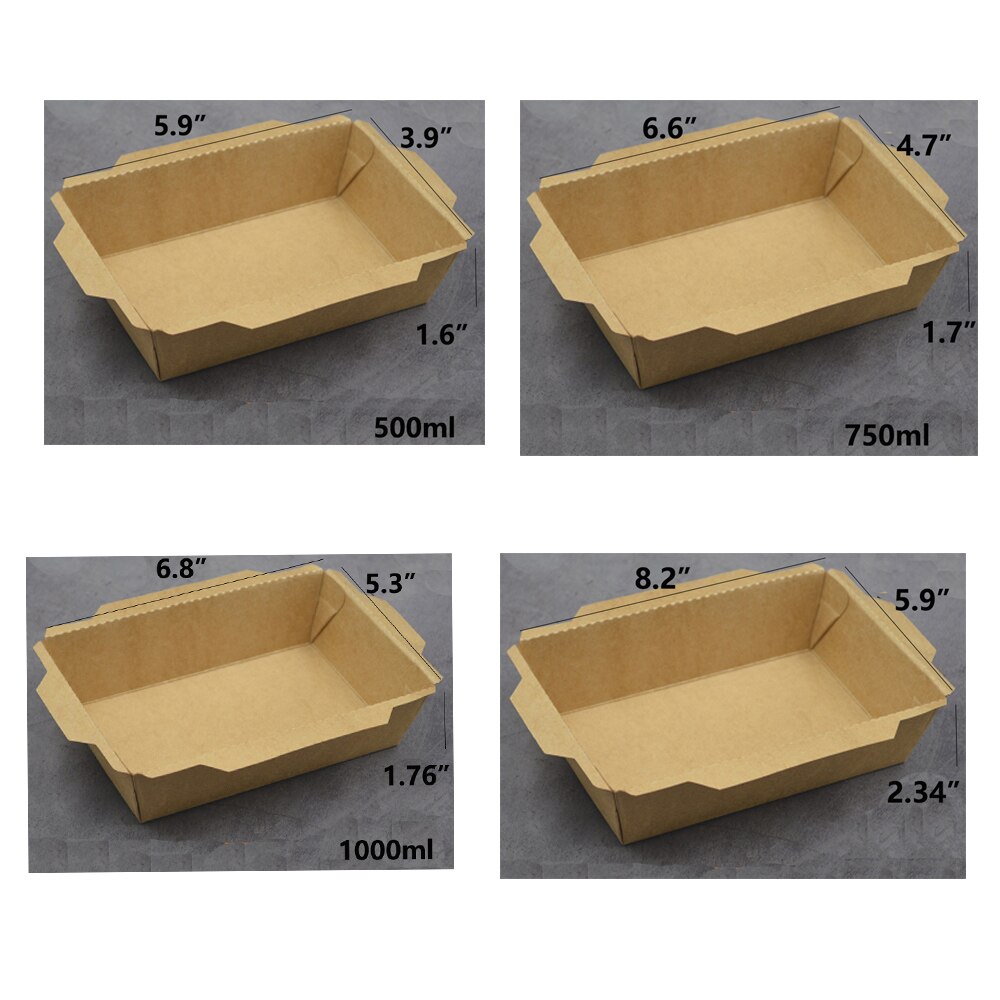 50pcs Kraft meal box without lid Waterproof Grease... – Grandado