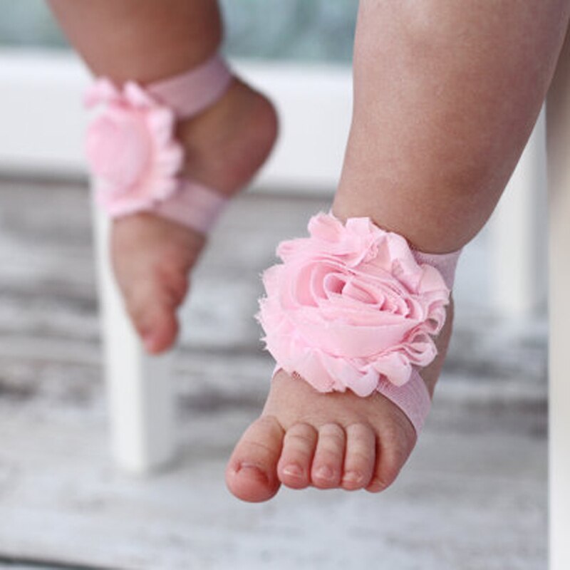 Baby Girls Shabby Chic Flower Barefoot Sandals New... – Grandado