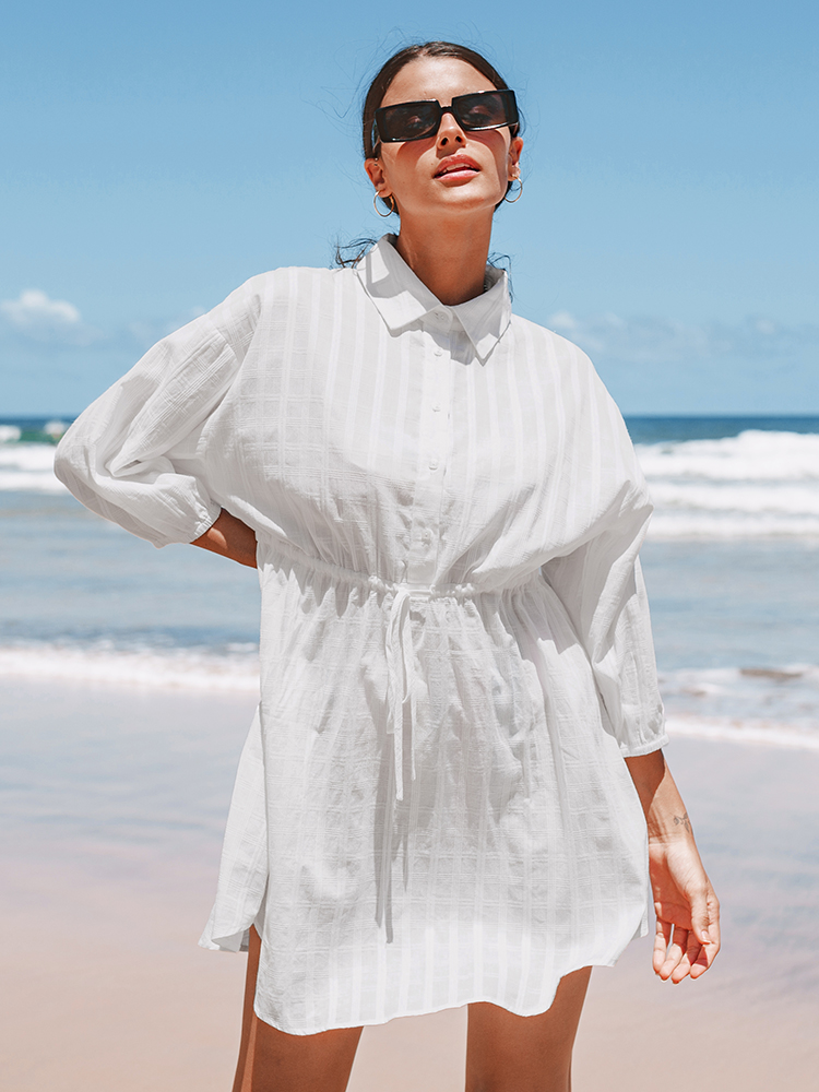 CUPSHE Shirt Collar Drawstring Waist Cover Up For ... – Vicedeal