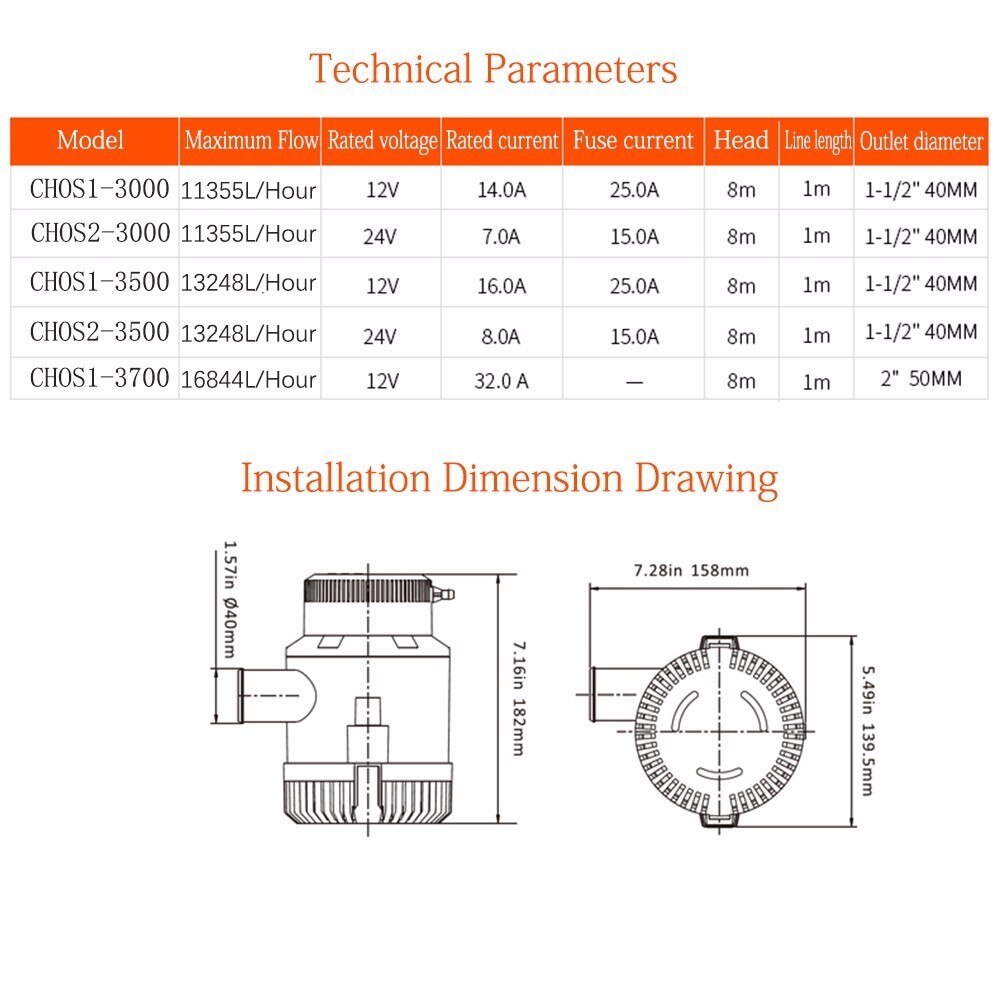 3000GPH Grote Stroom Dc 12 v 24 v Bilge Pomp Elekt... – Grandado